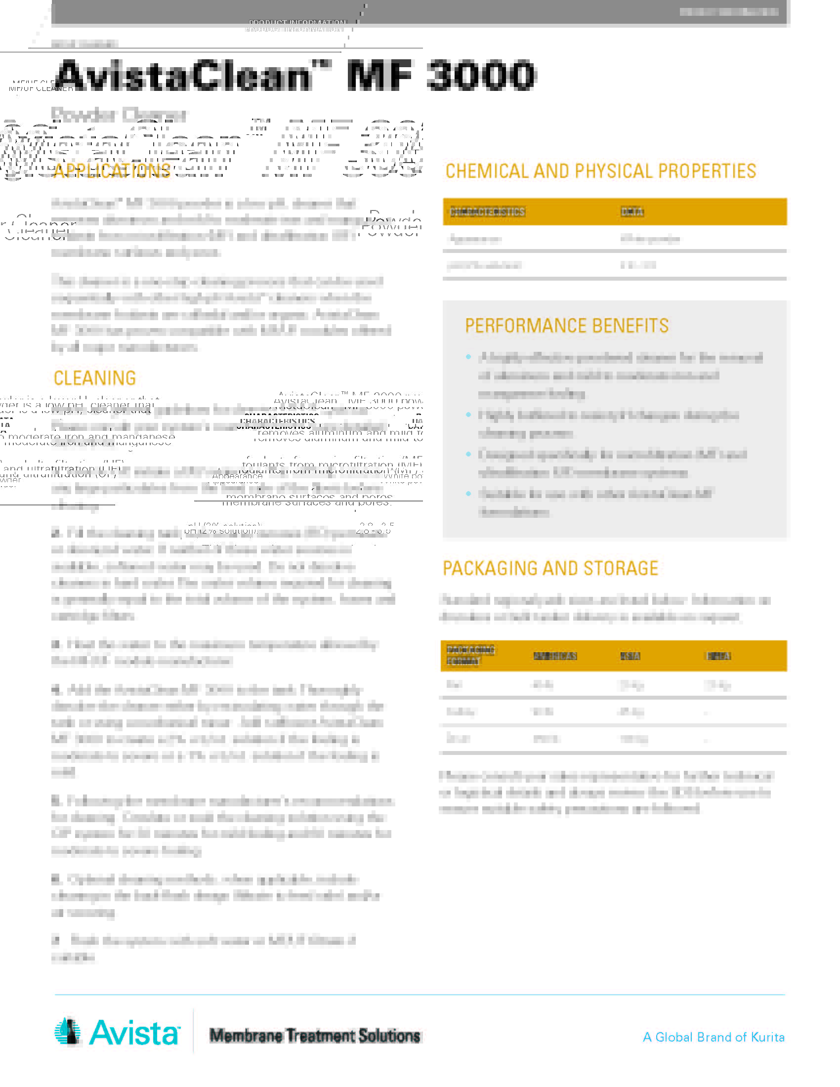 AvistaClean™ MF 3000 Membrane Cleaning Powder for CaCO3 & Metal Foulants
