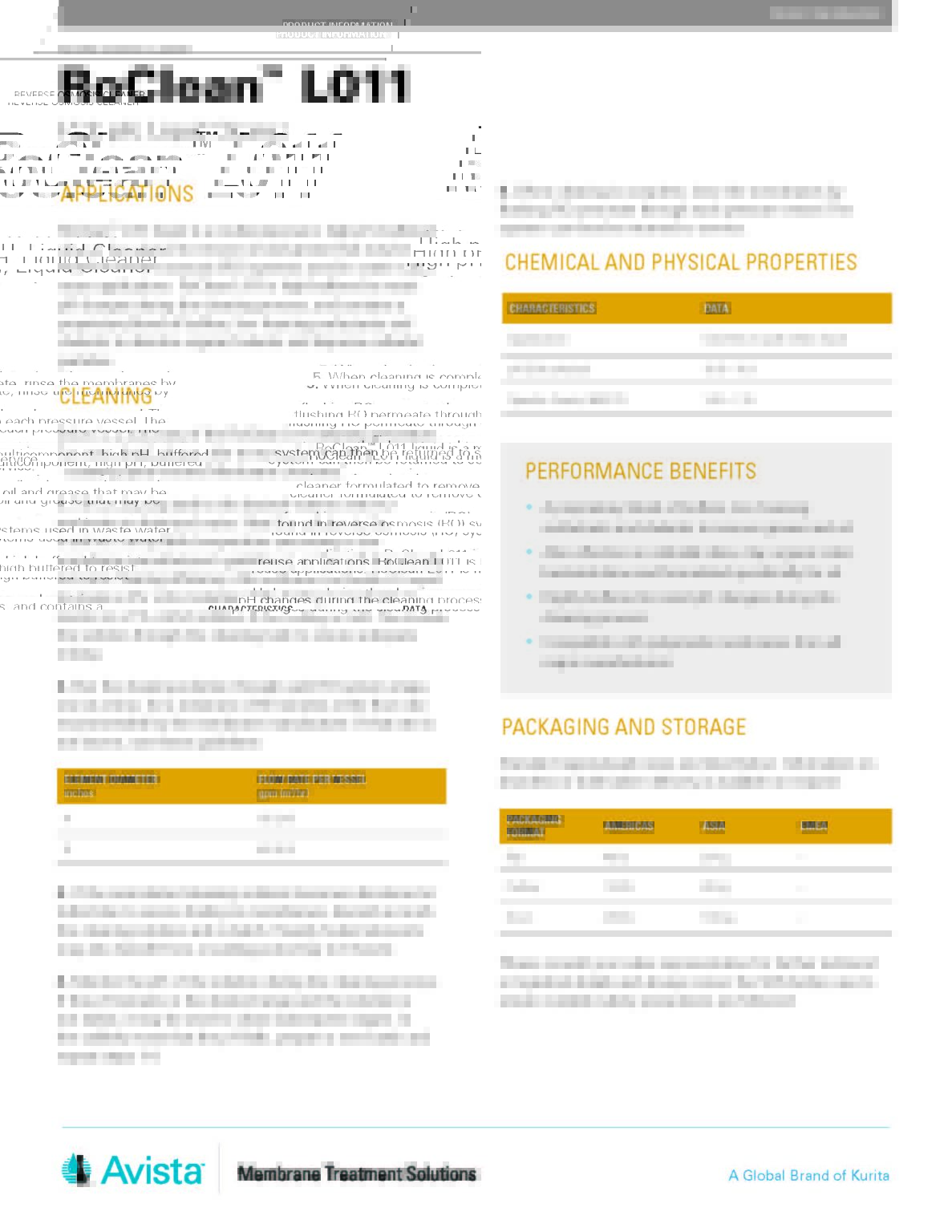 RoClean™ L011 - Avista Membrane Treatment Solutions