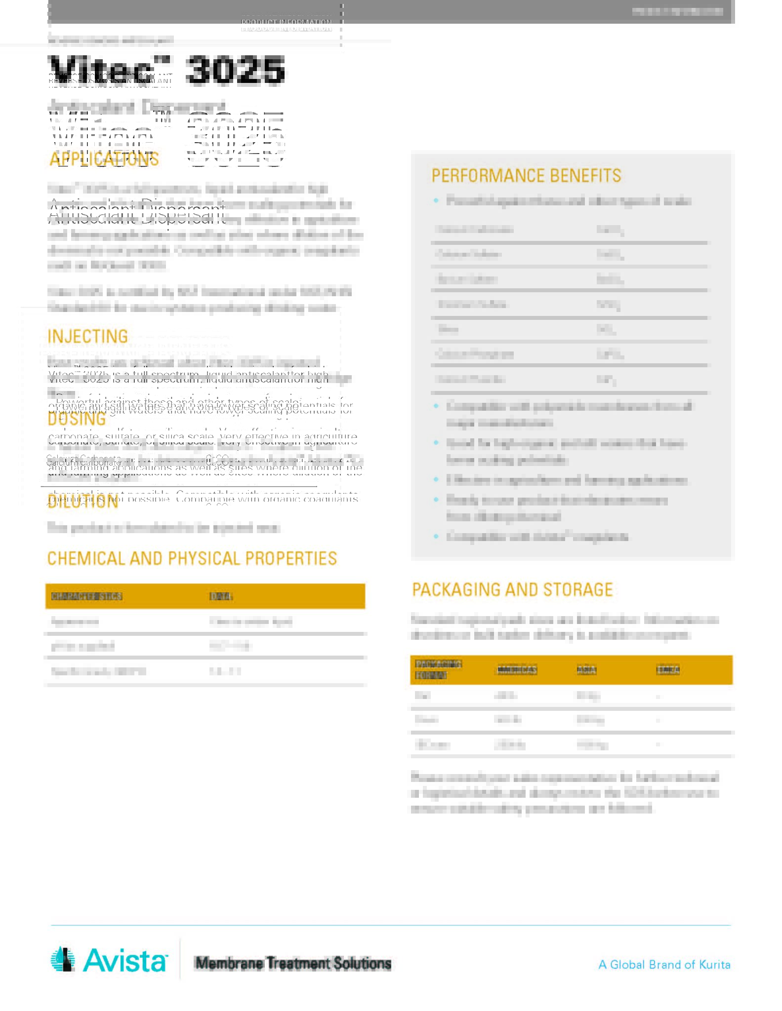 Vitec™ 3025, RO Antiscalant Chemical - Avista™
