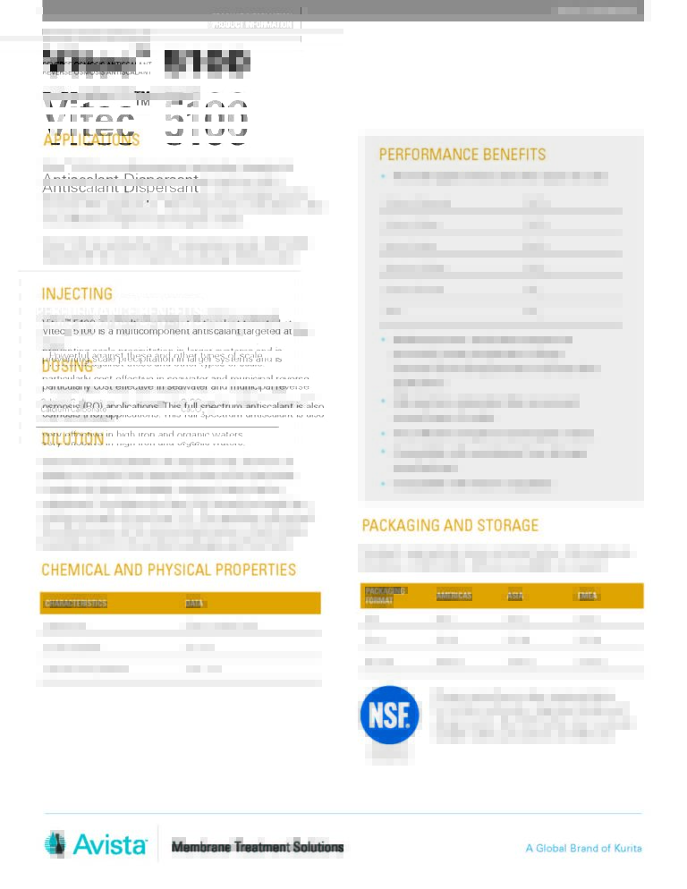 Vitec™ 5100, Silica Antiscalant - Avista™