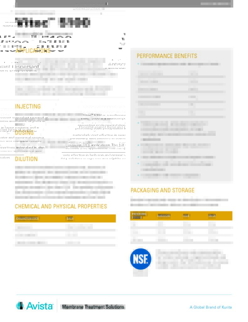 Vitec™ 5100, Silica Antiscalant - Avista™