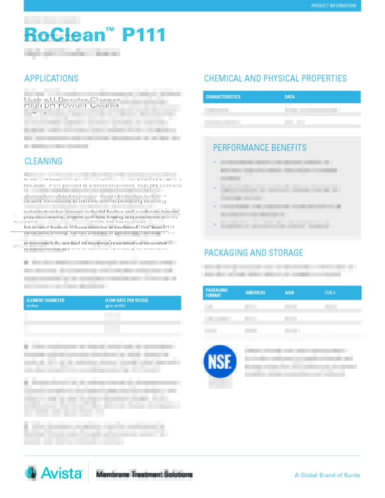 RoClean™ P111, RO Membrane Cleaning Chemical - Avista™