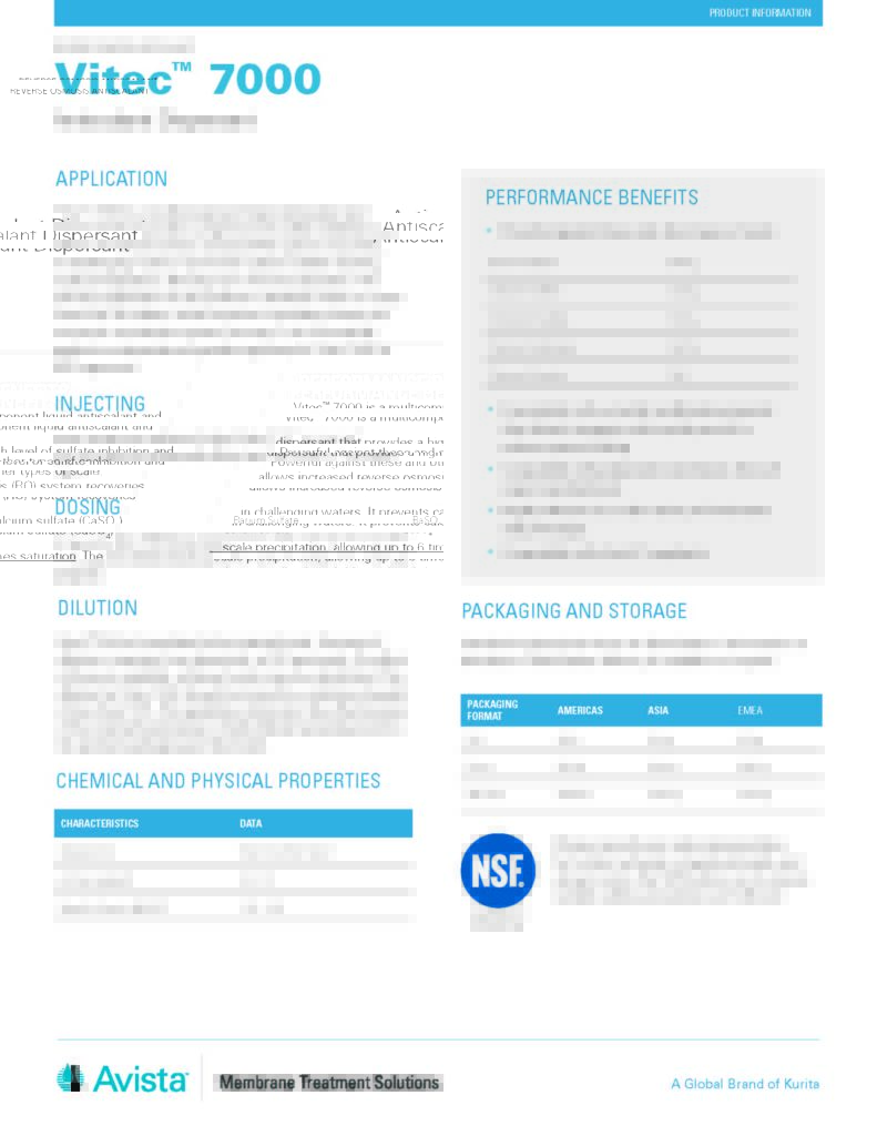 Vitec™ 7000, Calcium Sulfate Antiscalant - Avista™