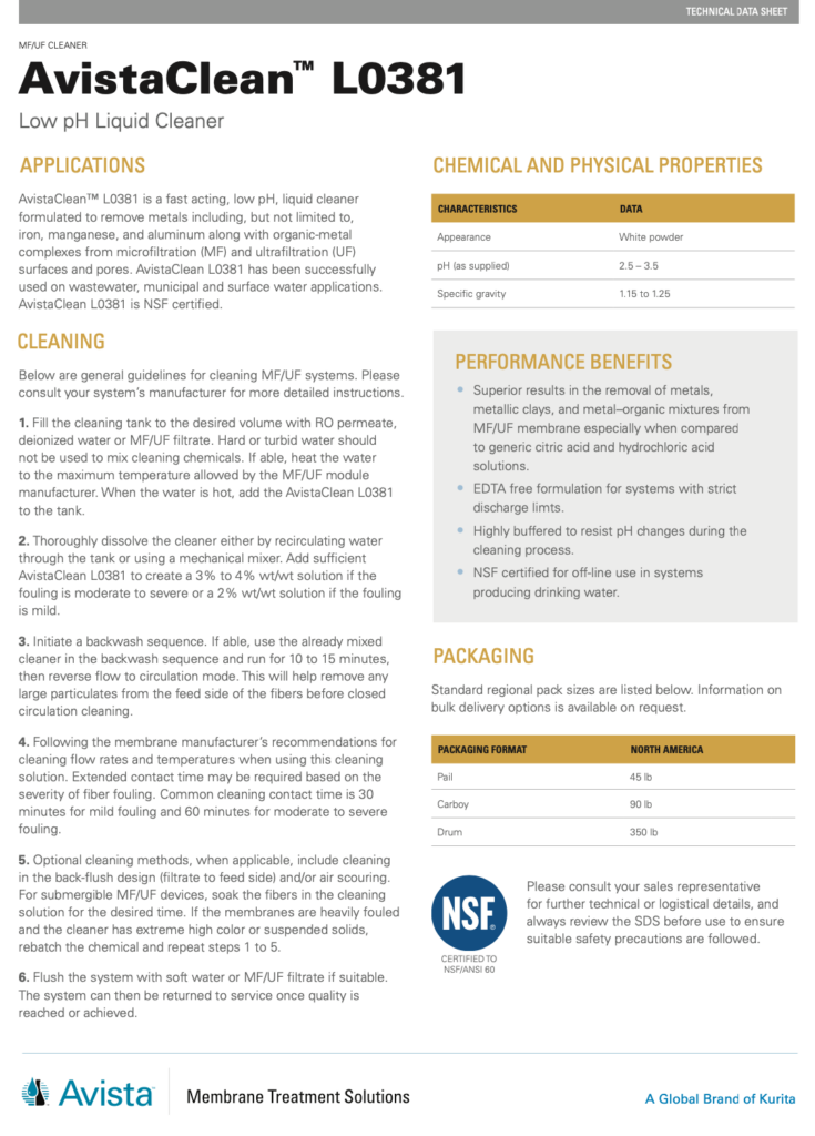 AvistaClean™ L0381 - Avista Membrane Treatment Solutions