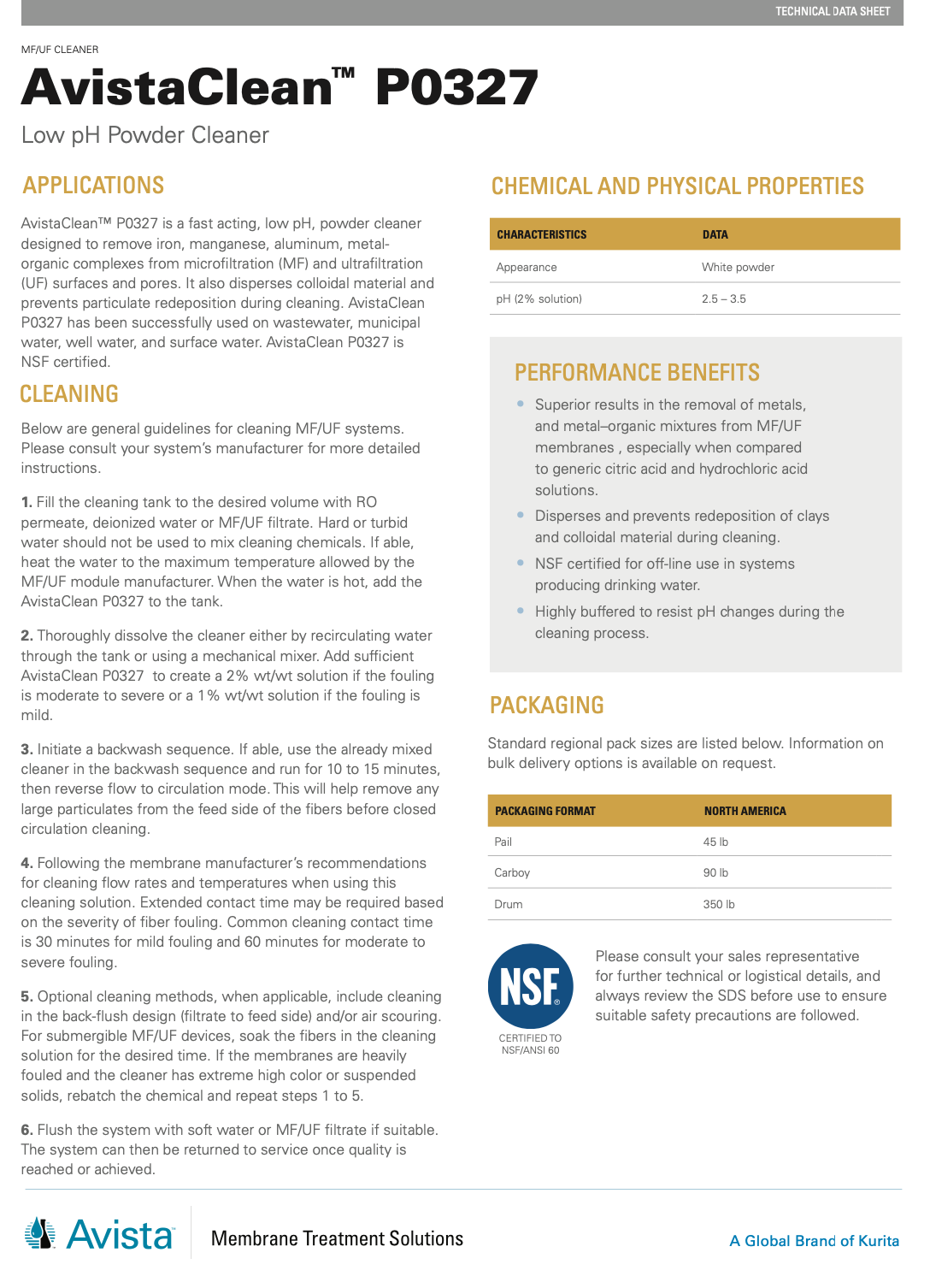 AvistaClean™ P0327 - Avista Membrane Treatment Solutions