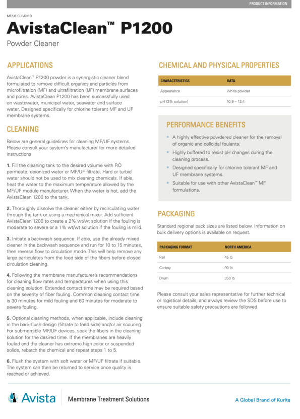 AvistaClean™ P1200 - Avista Membrane Treatment Solutions