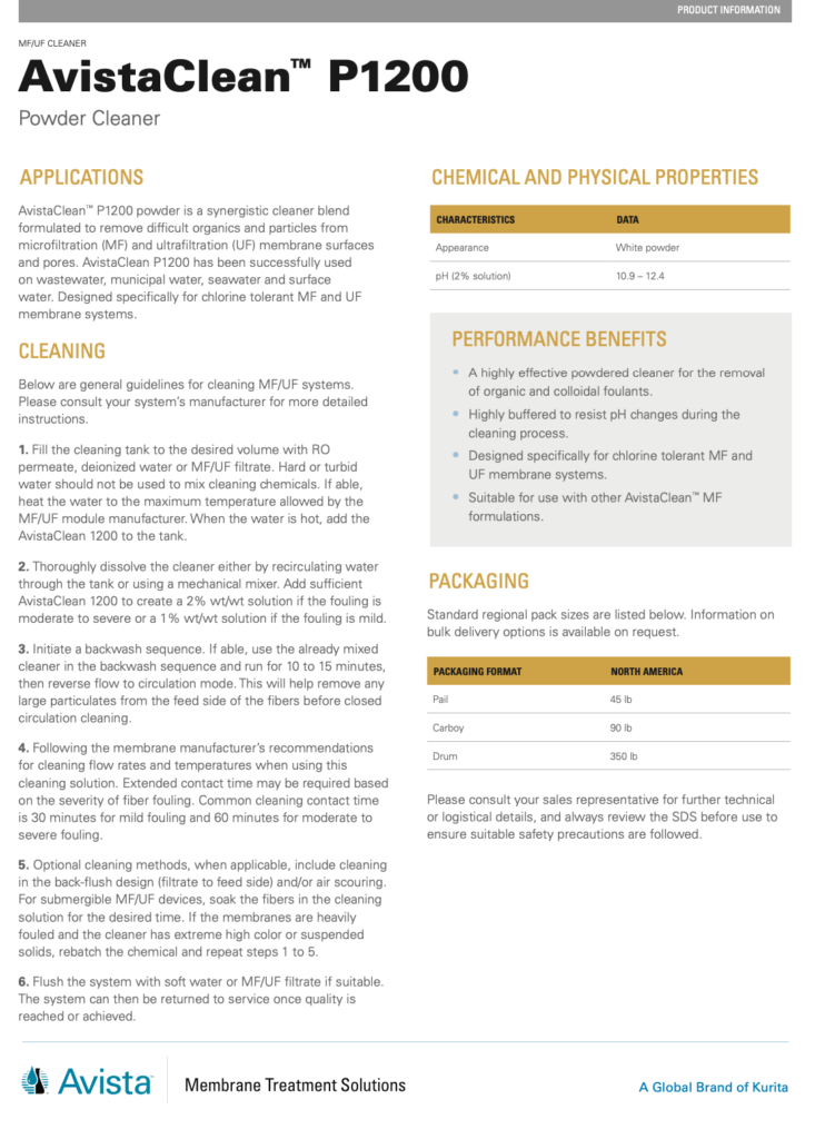 AvistaClean™ P1200 - Avista Membrane Treatment Solutions
