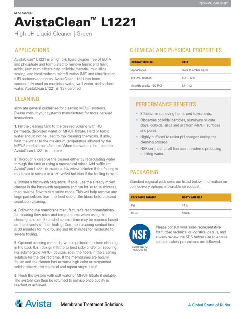 AvistaClean™ L1221 - Avista Membrane Treatment Solutions